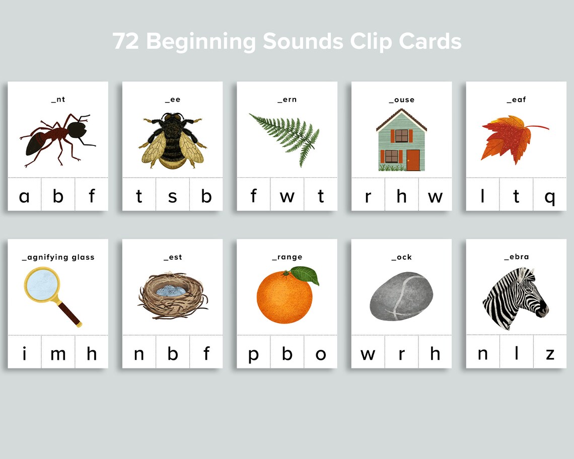 Beginning Sounds Clip Cards Nature ABC Printable Phonics | Etsy