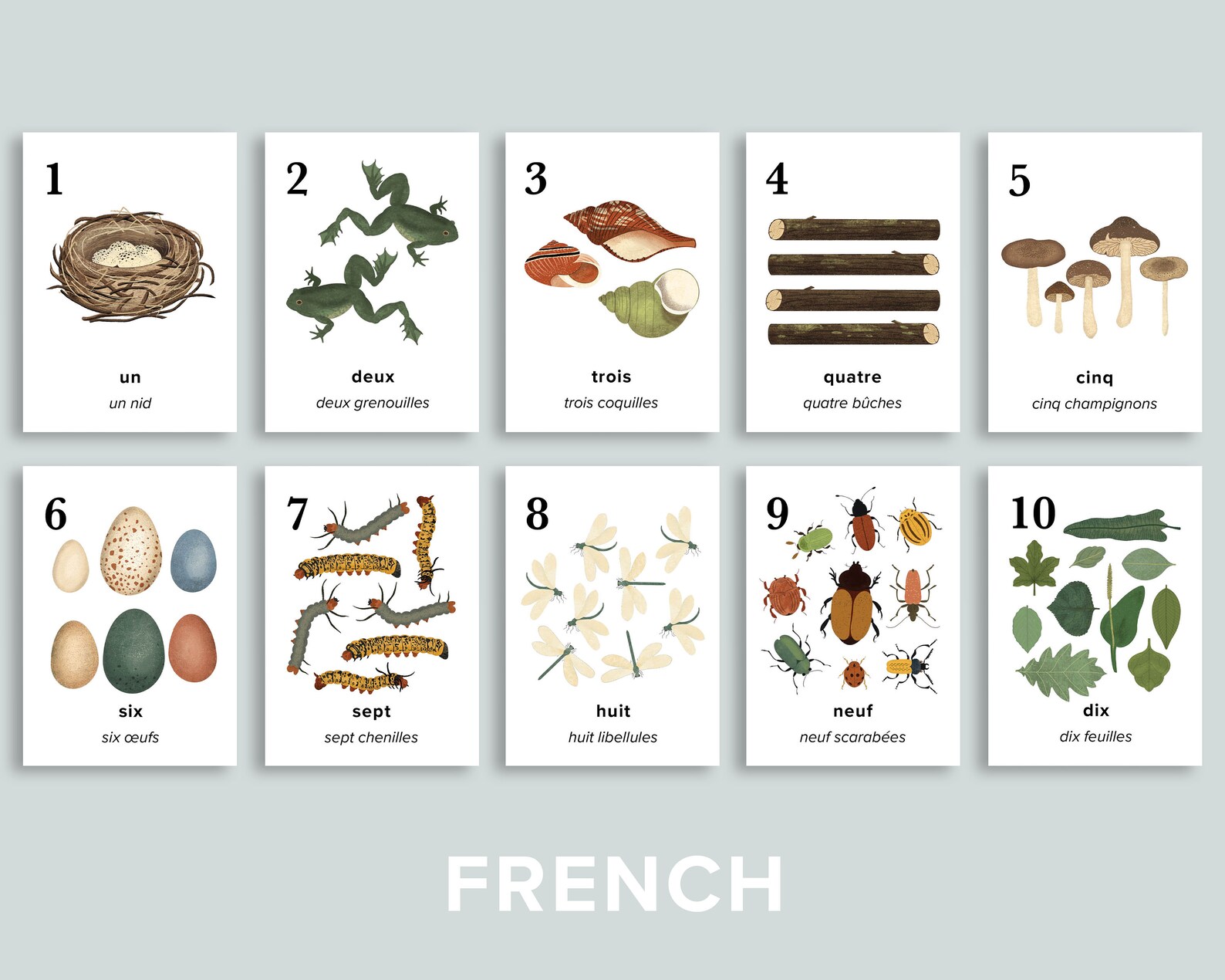 French Nature Counting Cards Printable | Nursery Wall Art | Preschool ...
