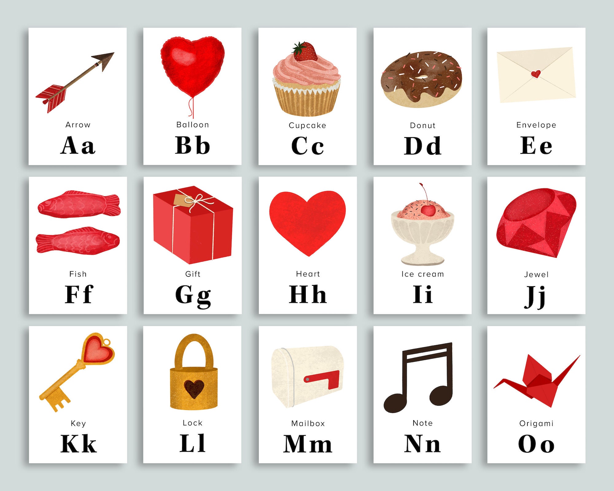 Valentine ABC Cards Printable Valentine's Day Alphabet | Etsy