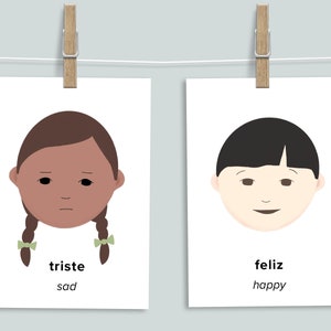 Spanish & English Emotions Bilingual Flashcards Printable | Feelings ...