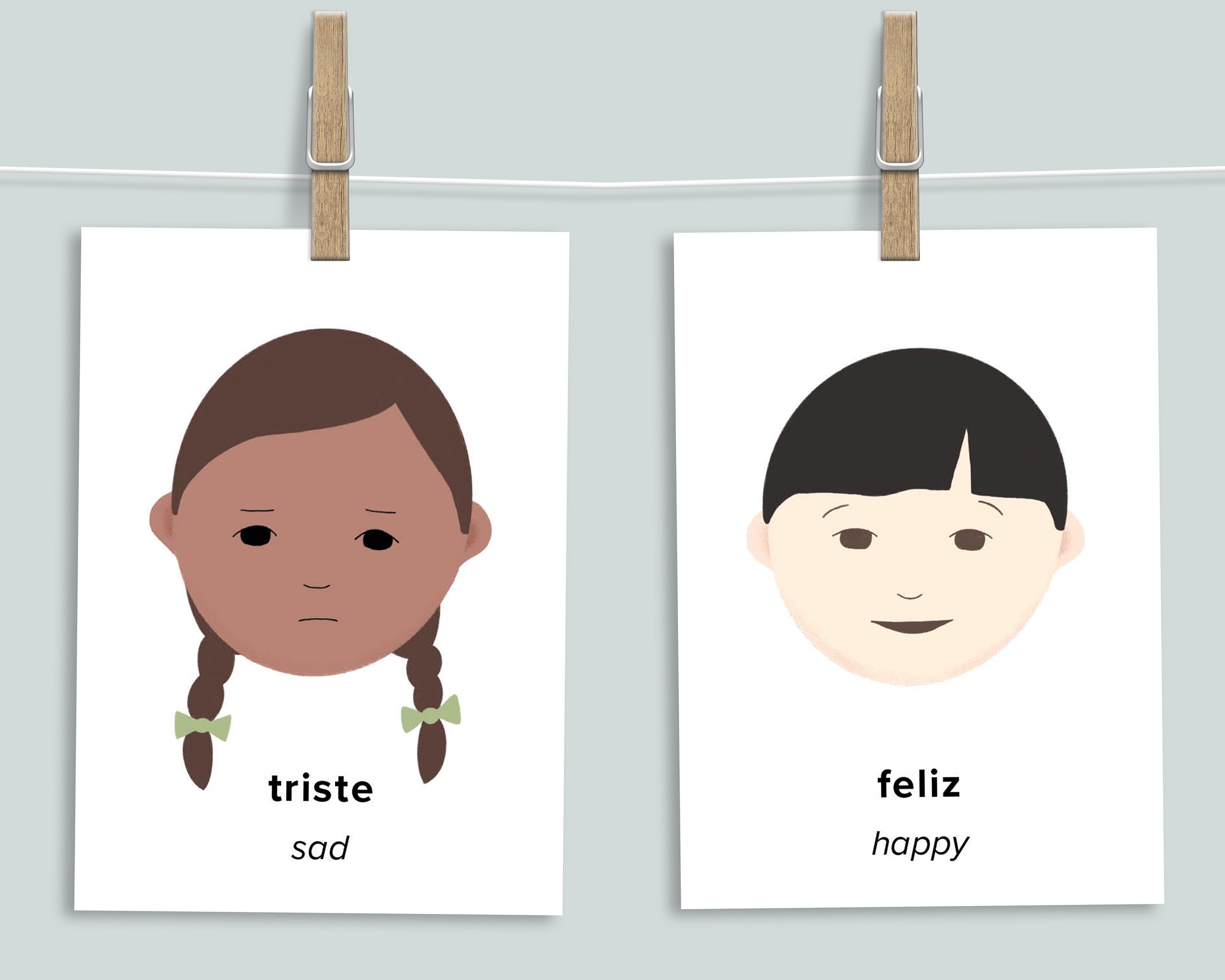 Spanish & English Emotions Bilingual Flashcards Printable - Etsy