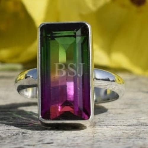 Sterling Silver Watermelon Tourmaline Ring Unique Fantastic | Etsy