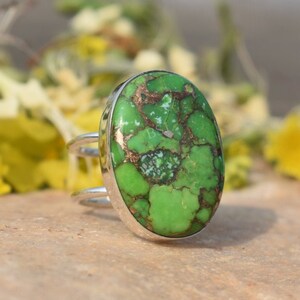 Green Copper Turquoise Ring, Artisan Ring, Double Band Ring, Gemstone ...