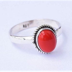 Red Coral Ring, Coral Stone Ring, 925 Sterling Silver Ring, Red Stone Ring, Coral Jewelry, Red ...