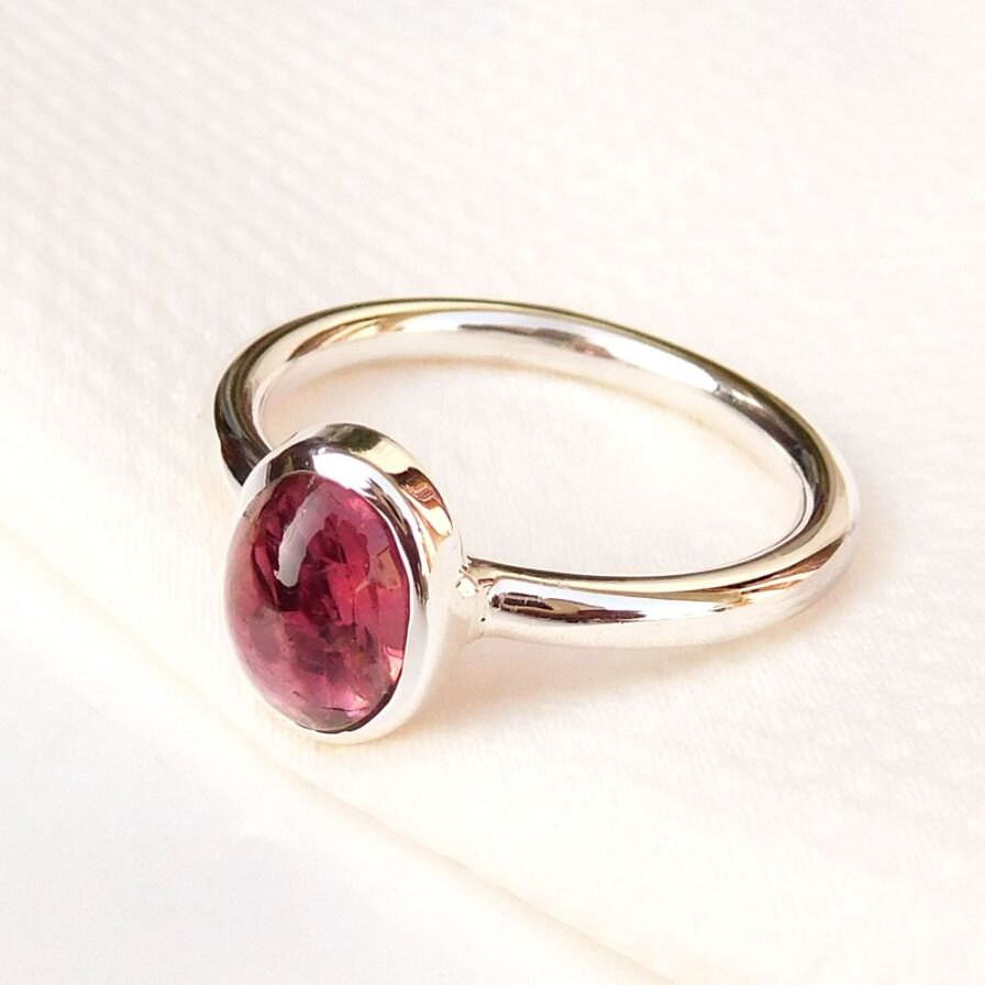 Natural Red Garnet Ring Silver Ring Simple Band Ring Womens | Etsy