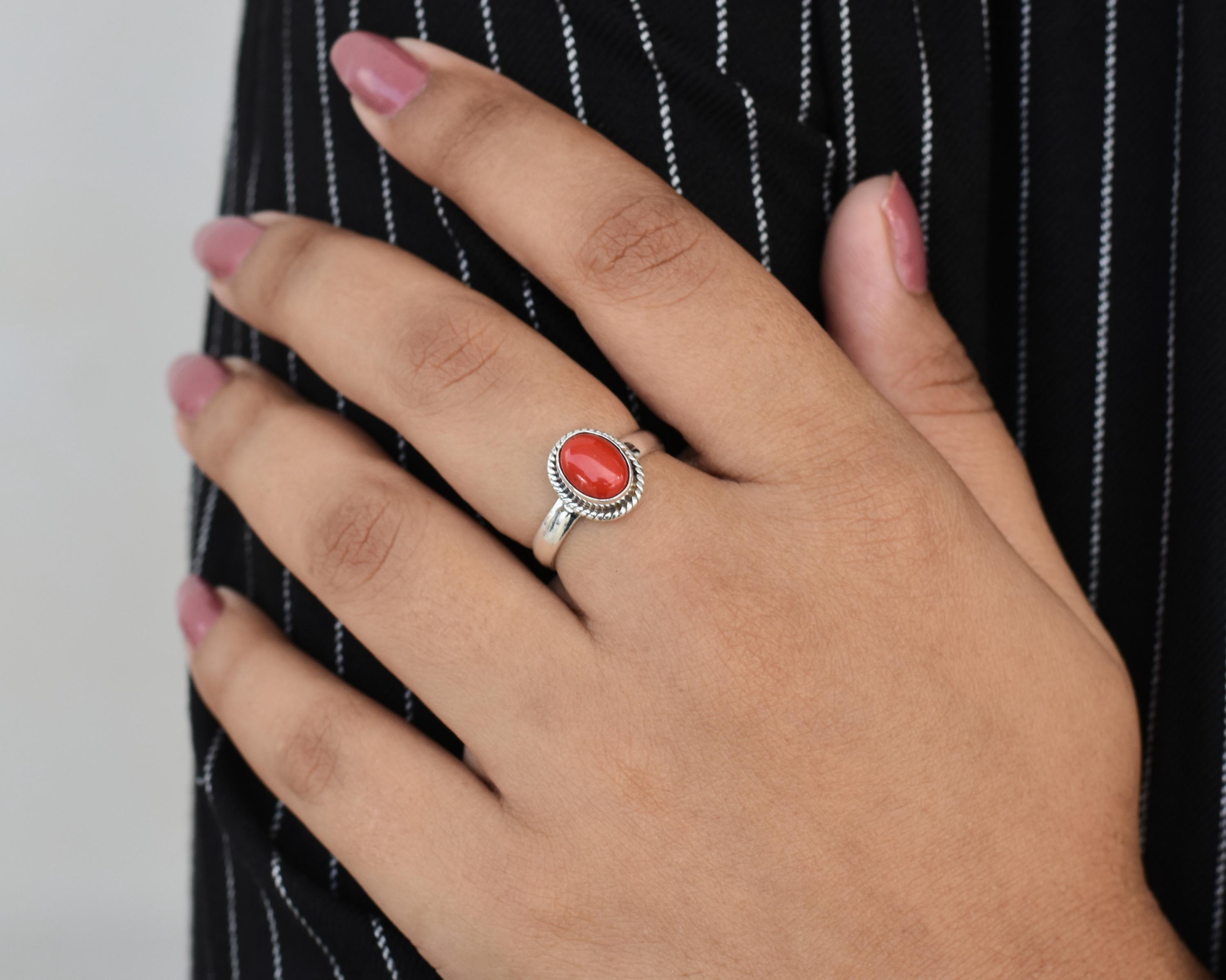 Red Coral Ring, Coral Stone Ring, 925 Sterling Silver Ring, Coral ...