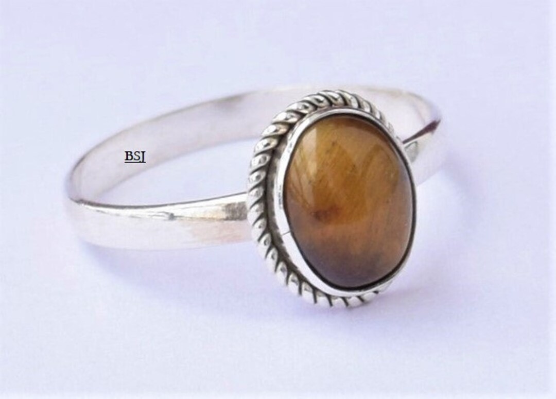 Tiger Eye Ring, Tiger Eye Stone Ring, 925 Sterling Silver Ring, Yellow ...