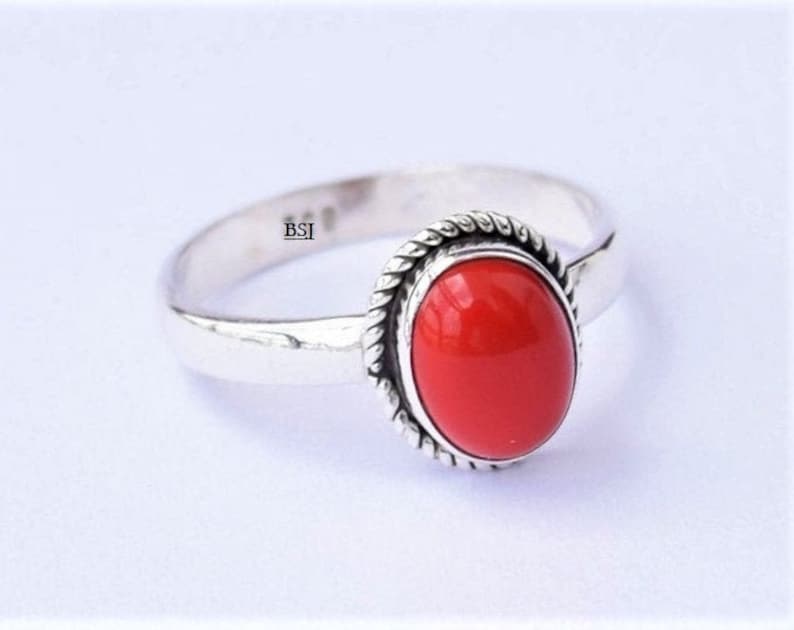 Red Coral Ring Coral Stone Ring 925 Sterling Silver Ring - Etsy
