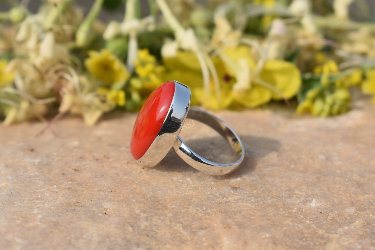 Anillo de coral rojo joyería de piedra preciosa roja anillo | Etsy
