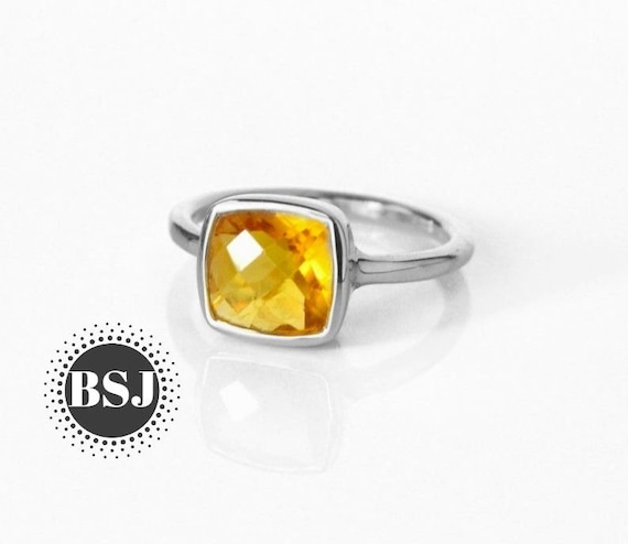 Yellow Dark Citrine Ring Yellow Gemstone Ring Square Ring - Etsy