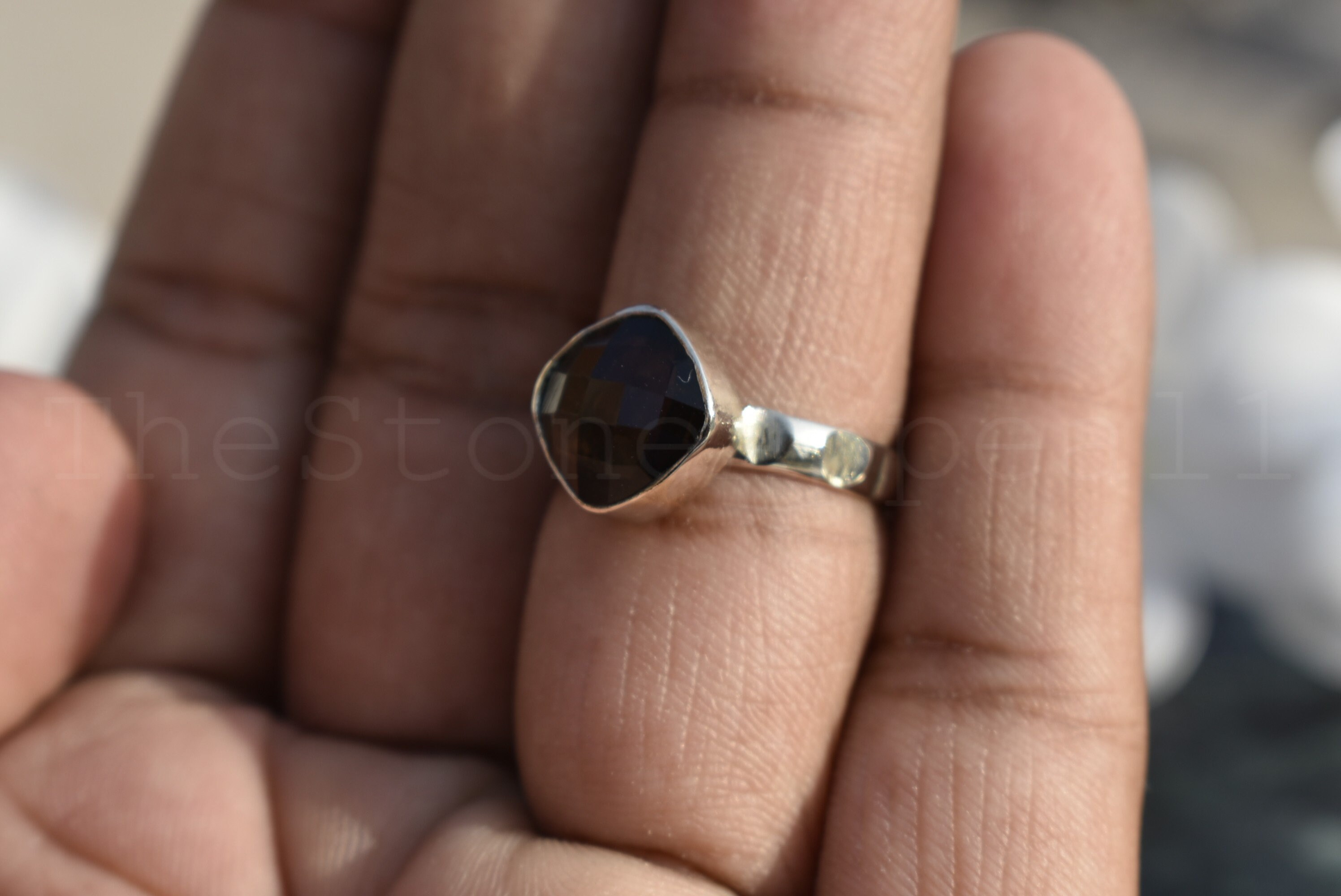 Smoky Quartz Ring Natural Stone Ring Simple Ring Hammered - Etsy