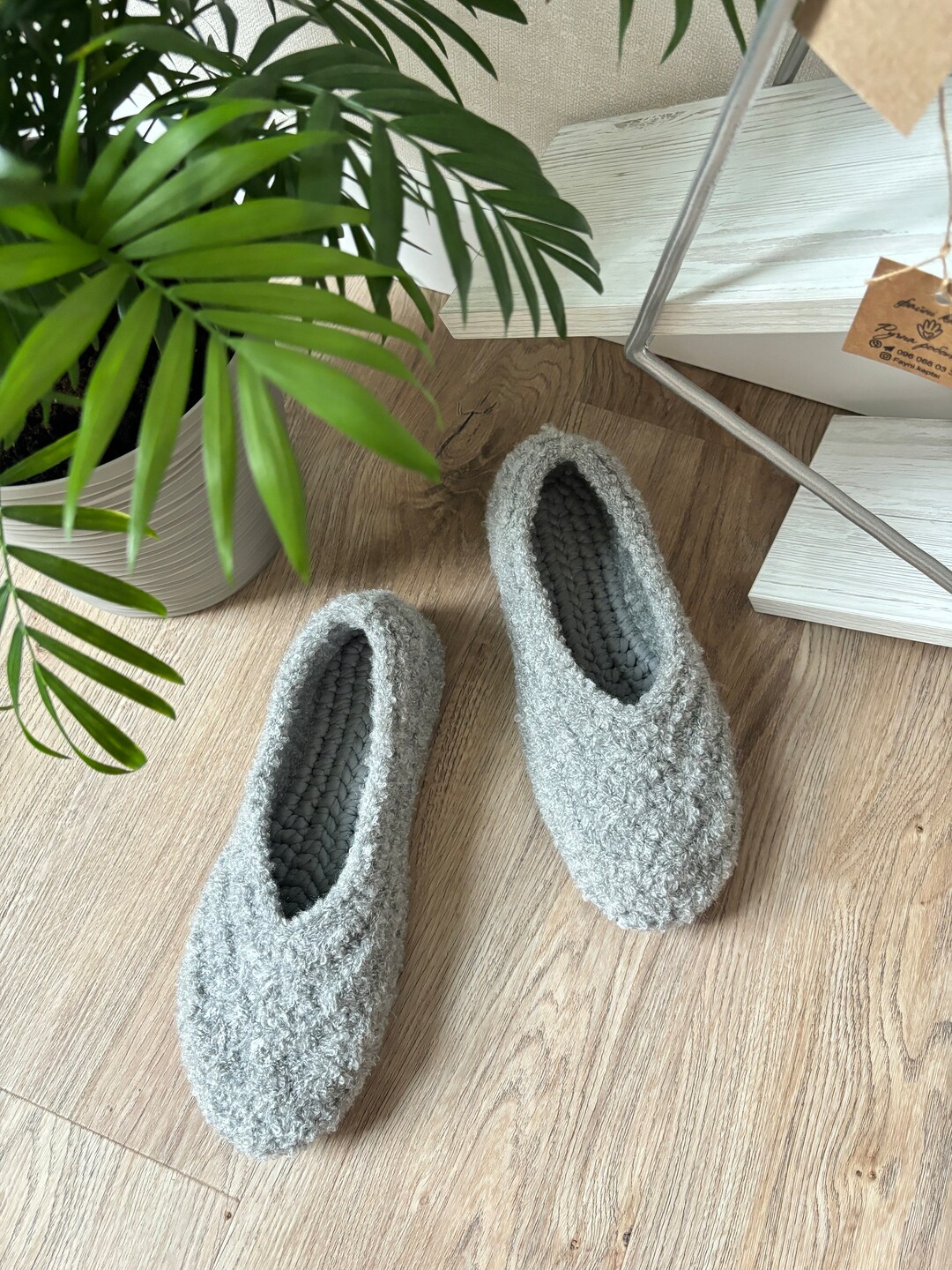 Stylish Ballet Slippers, Bouclé Yarn Slippers, Knitted Slippers, Alpaca ...