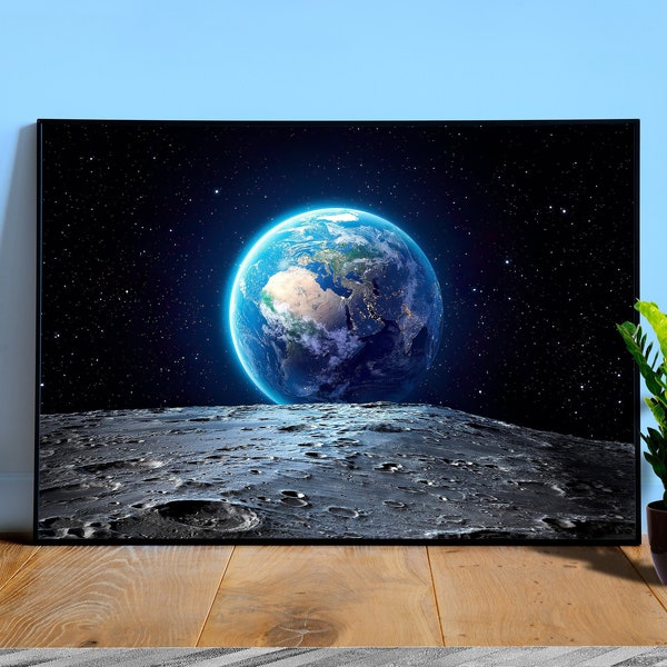 Earth & Moon Poster - Etsy UK