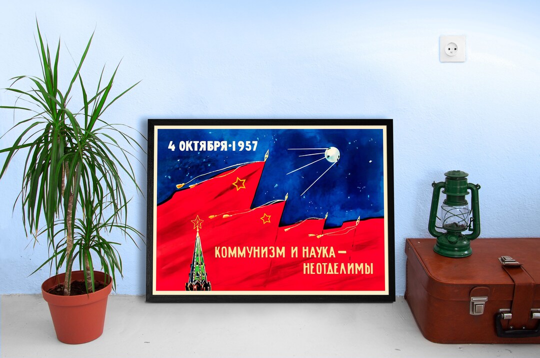 Sputnik 1, 1957, USSR — Soviet Retro Space Poster. 1950s Soviet Space ...