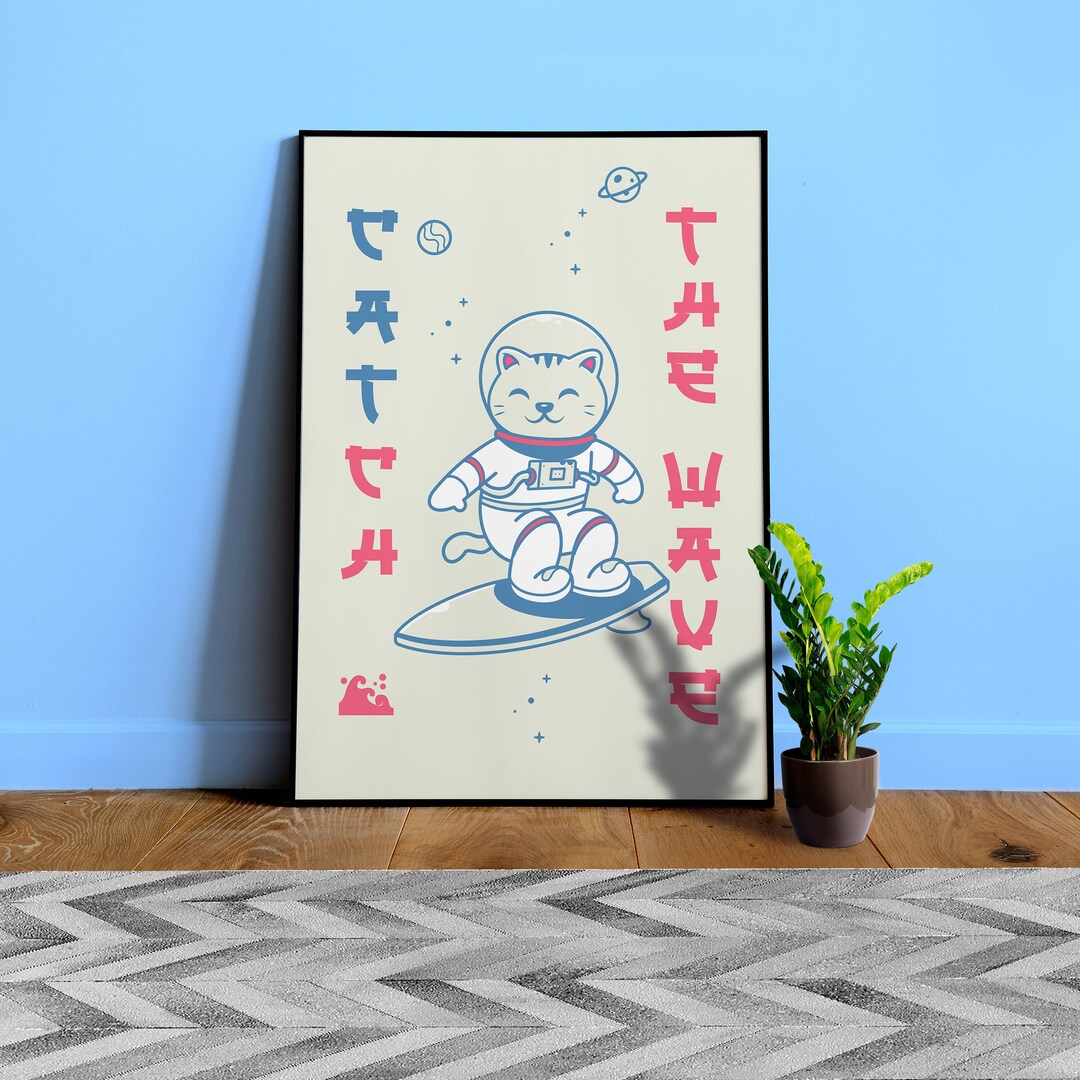 Anime Poster: Catch the Wave, Space Cat Surfer — Vaporwave Poster ...