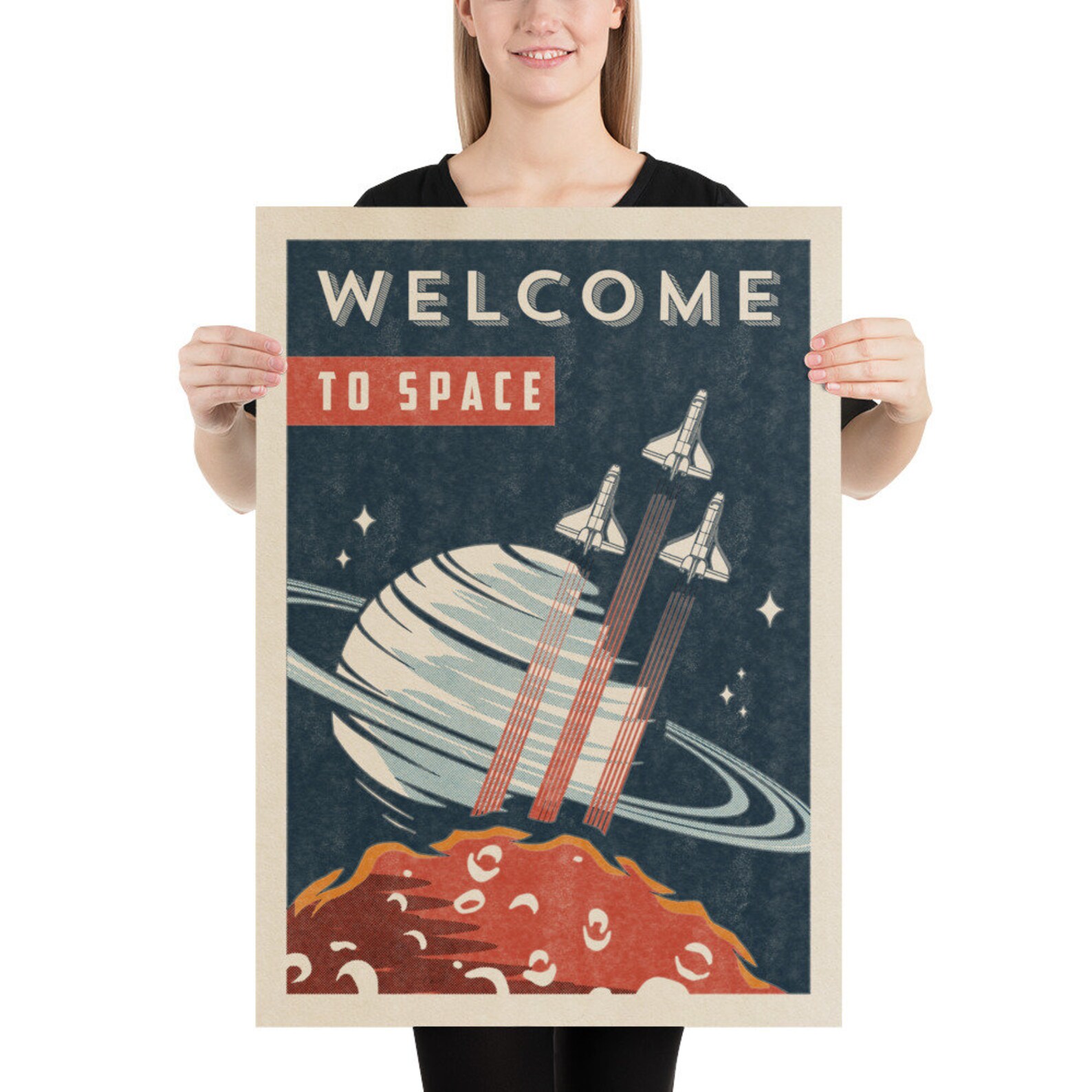 Welcome to Space — Retro Space Travel Poster. 1950s Vintage Space Art ...