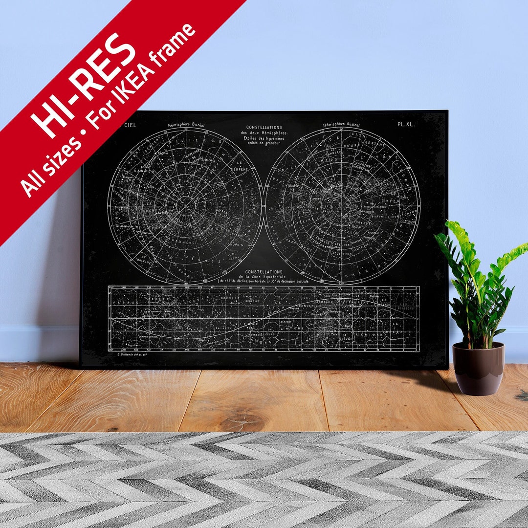 Constellations. Star Map Blackboard Vintage Astronomy Poster, Space ...
