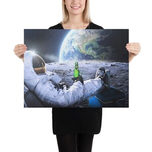 Astronaut on the Moon With Beer — Canvas. Space Art, Space Poster ...