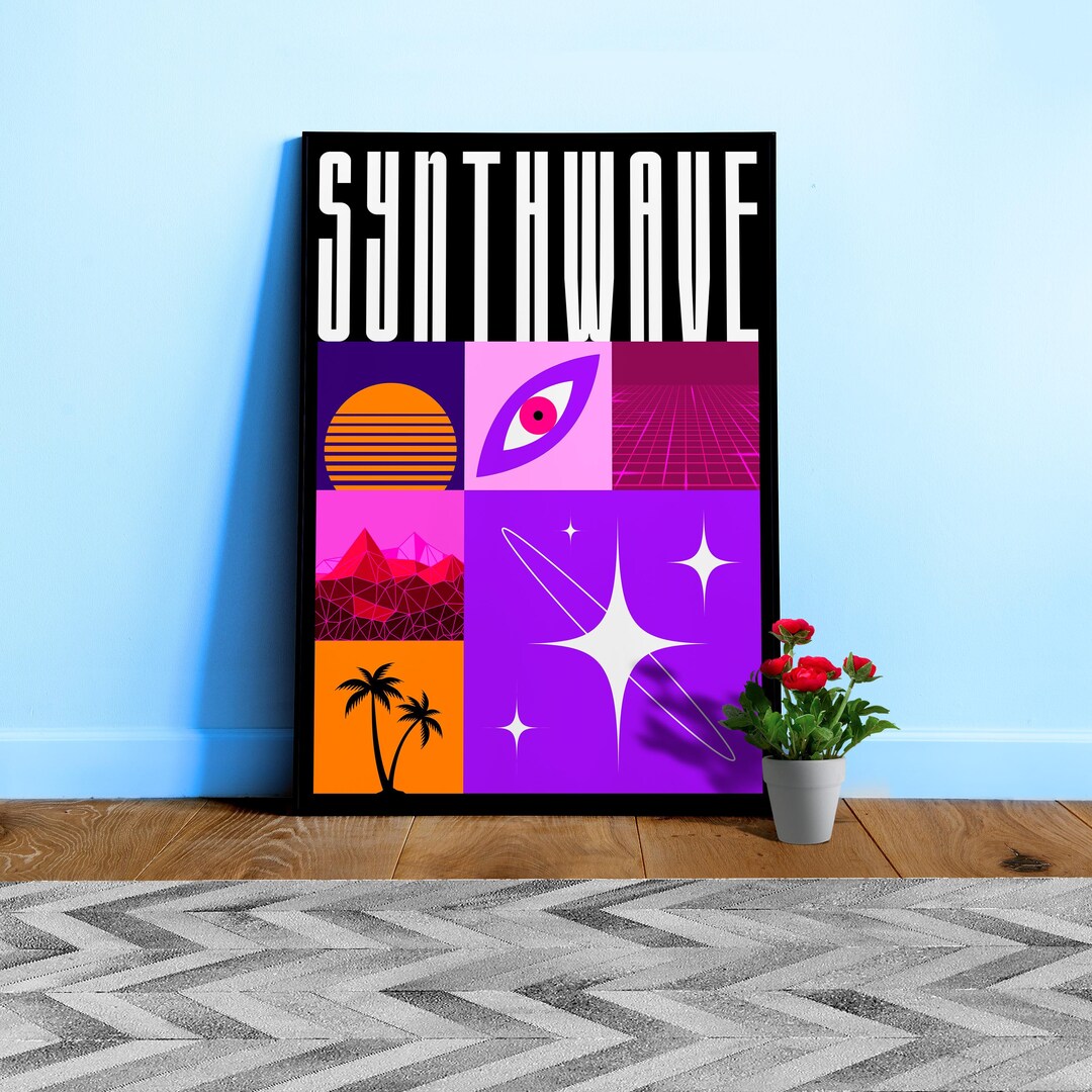 Synthwave — Abstract Poster, Retrowave Print, Vaporwave Geometric Art ...