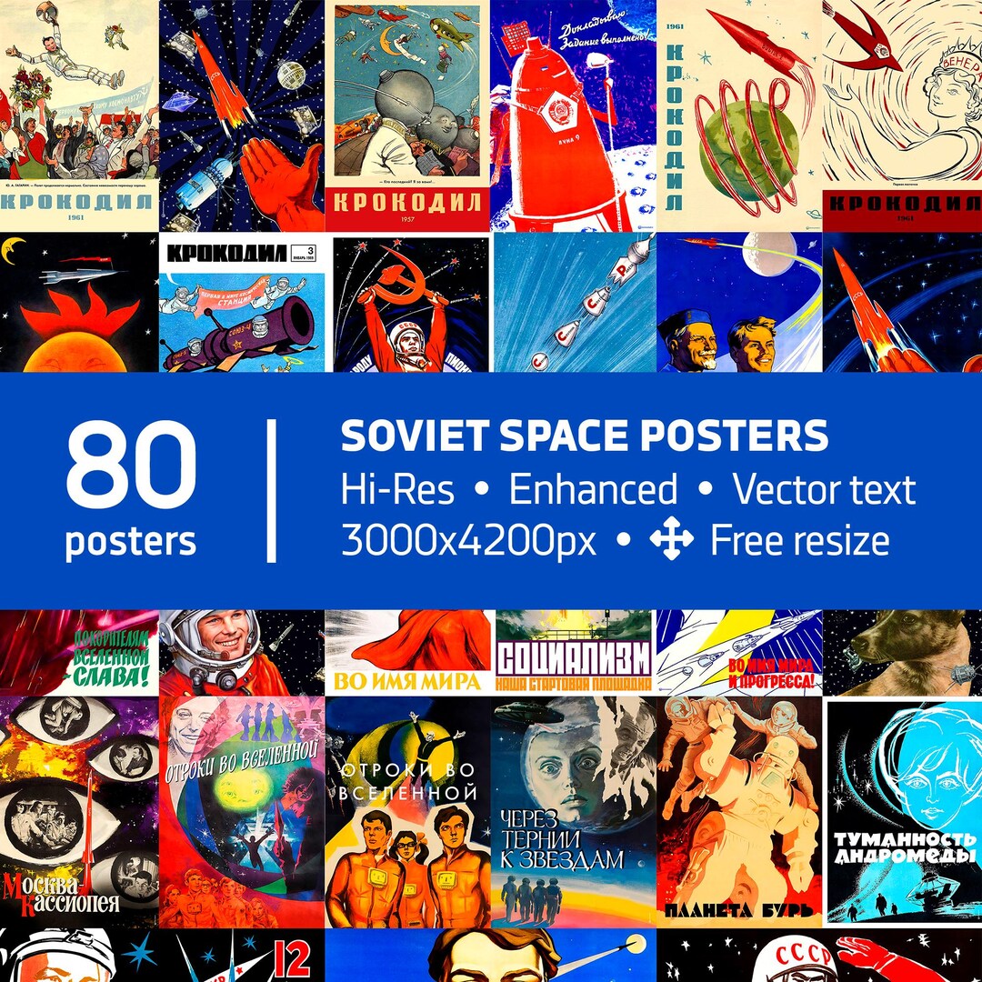 Digital Download Poster Bundle, 80 Soviet Space Retro Hq-posters, USSR ...