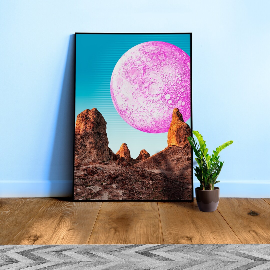 Synthwave Moon & Mountain. Grand Canyon — Space Vintage Retro Collage ...
