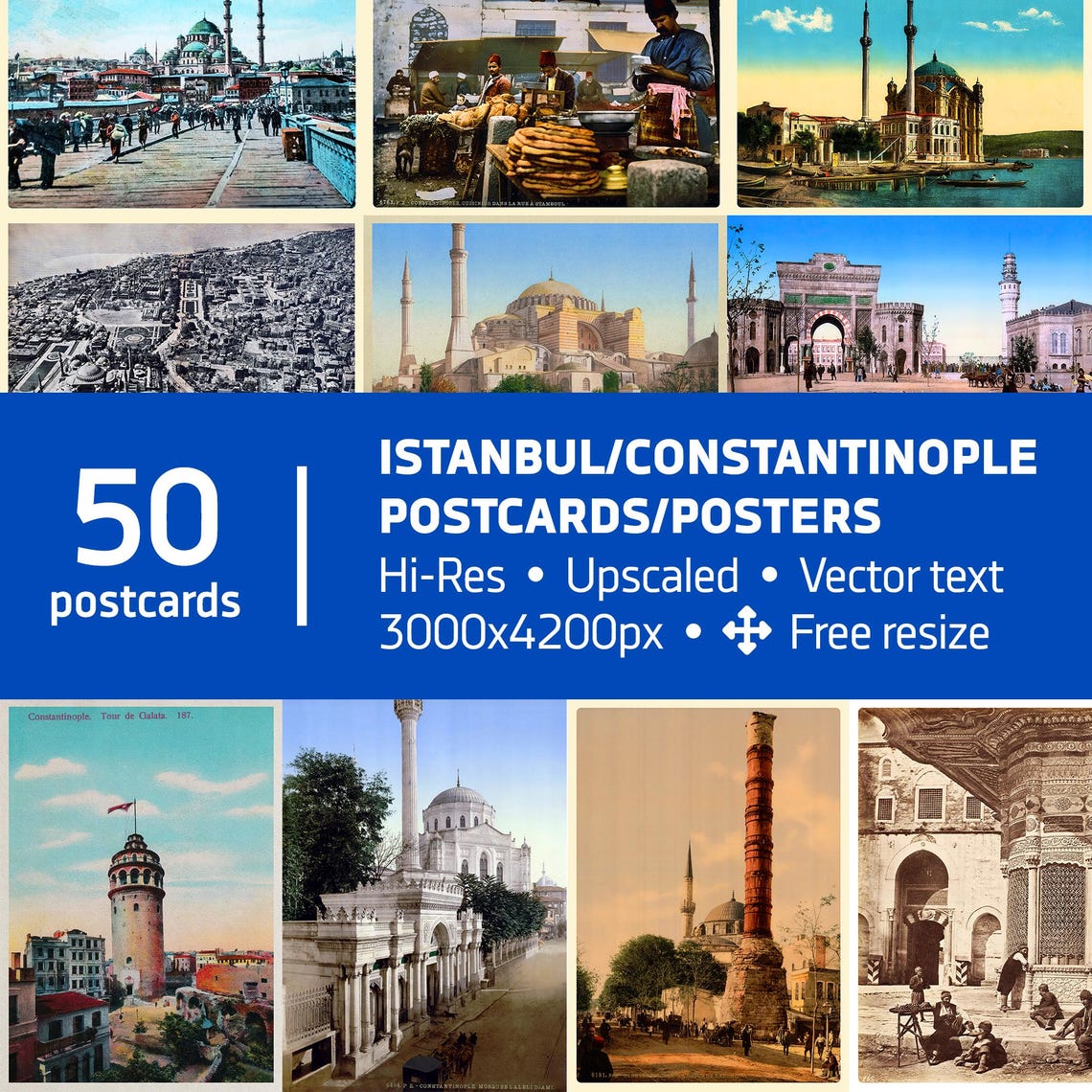 Istanbul/constantinople Upscaled Postcards/posters — Digital Download ...