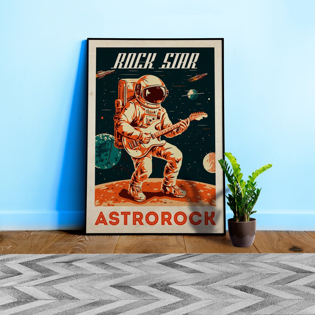 Rock Star, Astrorock Vintage Space Poster, Retro Space Art, Propaganda ...