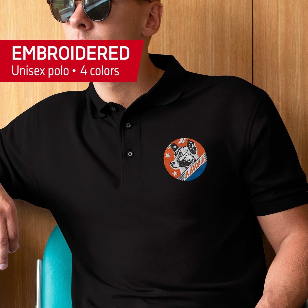 Laika Embroidered Polo, Soviet Vintage Space Embroidered Men's Premium ...