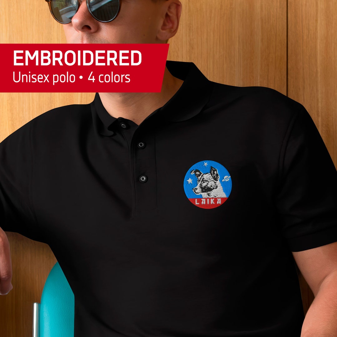 Laika Embroidered T-shirt, Soviet Space — Embroidered Men's Premium ...