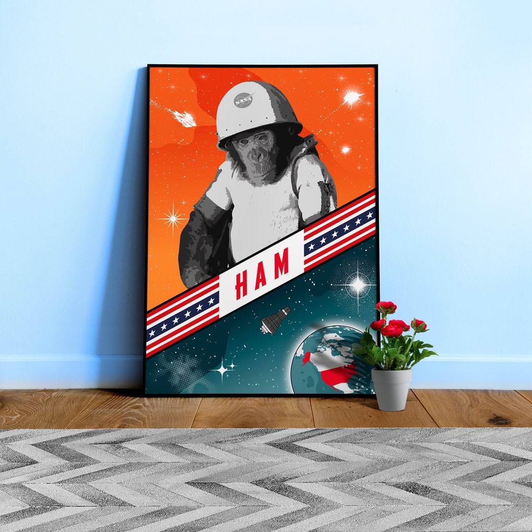 Ham, First Chimp in Space, USA 1961 — Vintage Space Poster, Retro Space ...