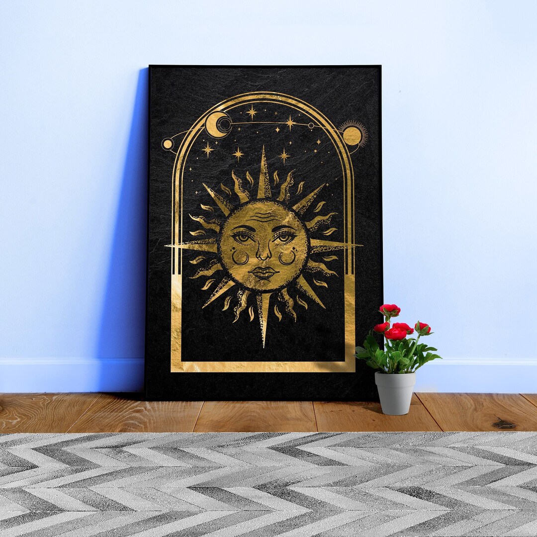 Mystical Gold Moon: Sun & Moon — Magic Tarot Card, Art Deco 1930s ...