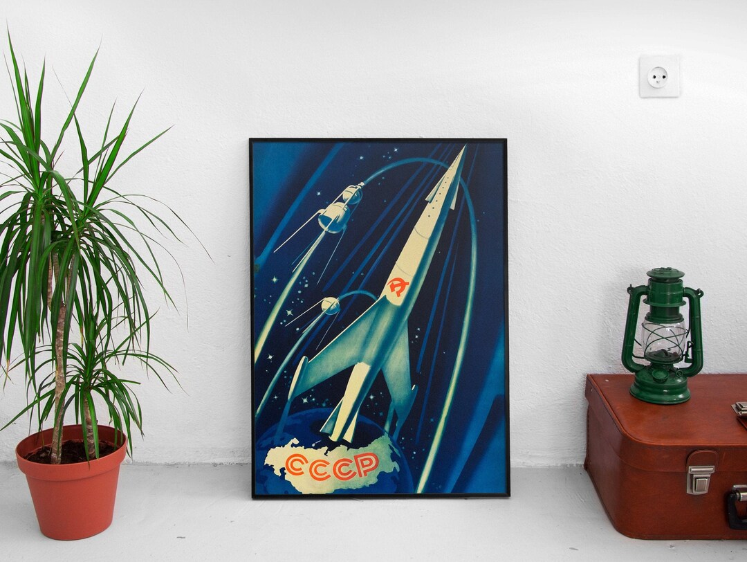 Soviet Space, USSR 1950s — Soviet Retro Space Poster With Rocket and ...