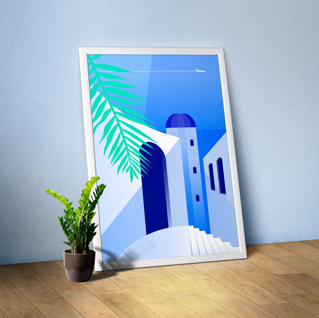 Boho Wall Art: Santorini, Greece Blue Poster 3 Boho Wall Decor ...