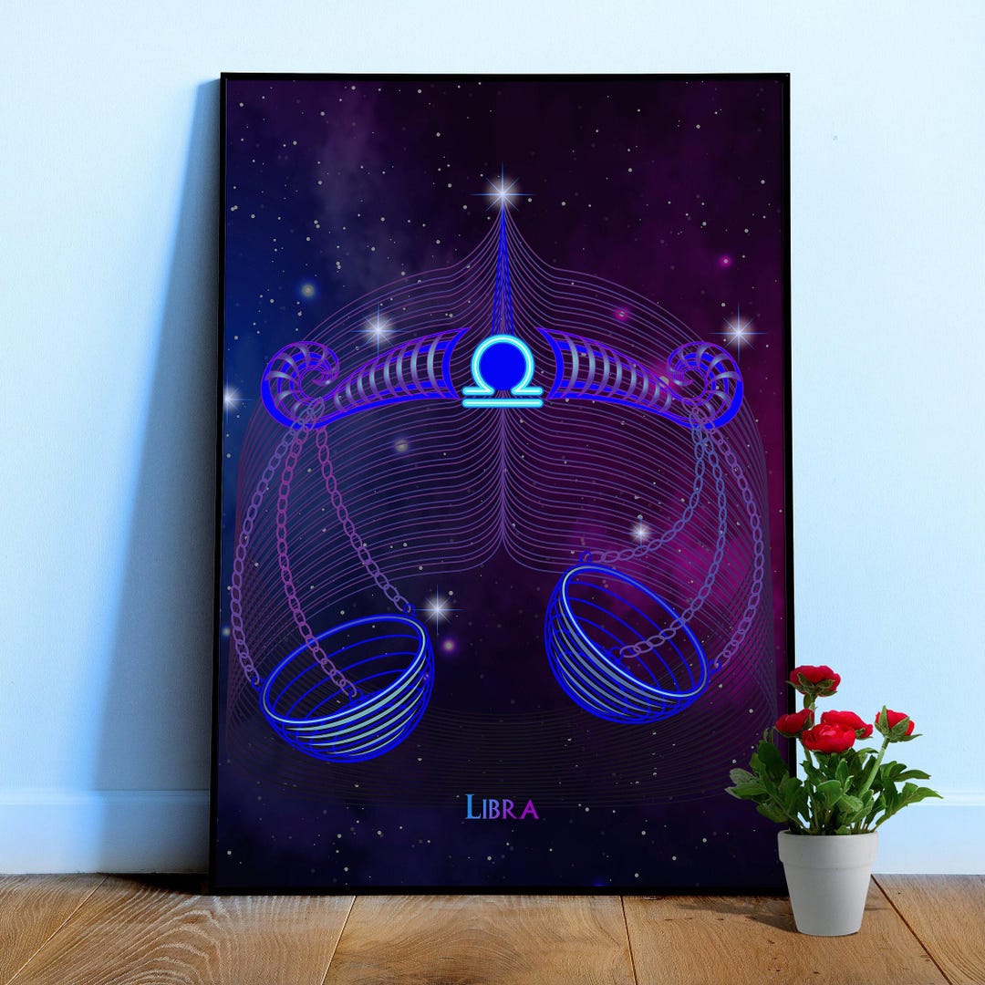 Libra — Zodiac Neon Sign Poster, Astrology Poster, Neon Poster, Space ...