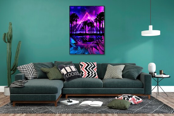 Neon Palms Landscape: Pyramid synthwave/vaporwave/cyberpunk | Etsy