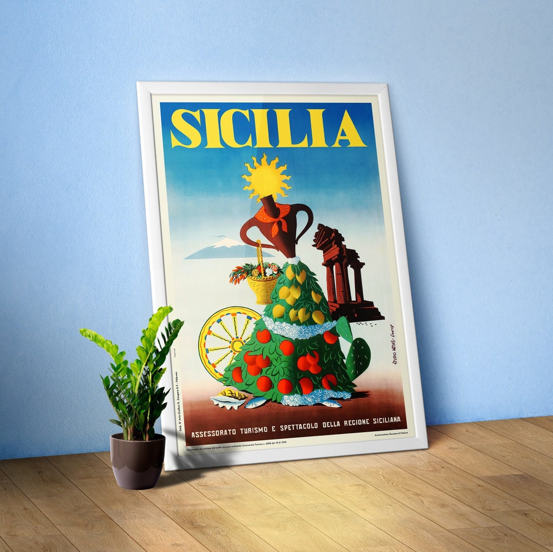 Italy, Sicily sicilia, 1950 Retro Vintage Travel Poster, Retro Travel ...
