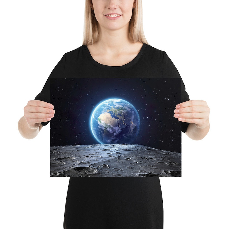 Earth and Moon: Earth on the Horizon of the Moon (hi-res Photo Poster ...