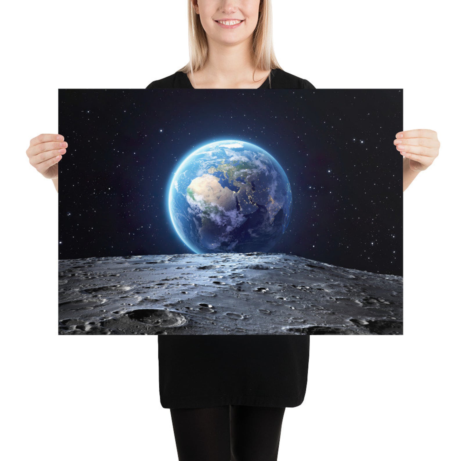 Earth and Moon: Earth on the Horizon of the Moon (hi-res Photo Poster ...