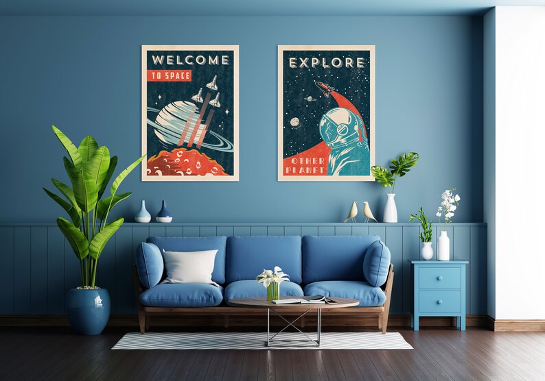 Welcome to Space — Retro Space Travel Poster. 1950s Vintage Space Art ...