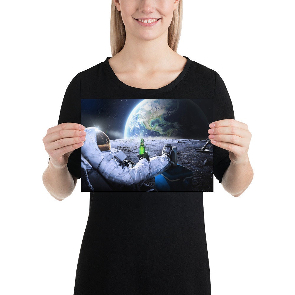 Astronaut on the Moon With Beer Space Poster Science - Etsy Canada
