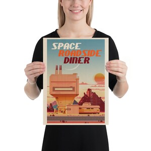 Space Roadside Diner — Vintage Space Poster, Retro Space Art ...
