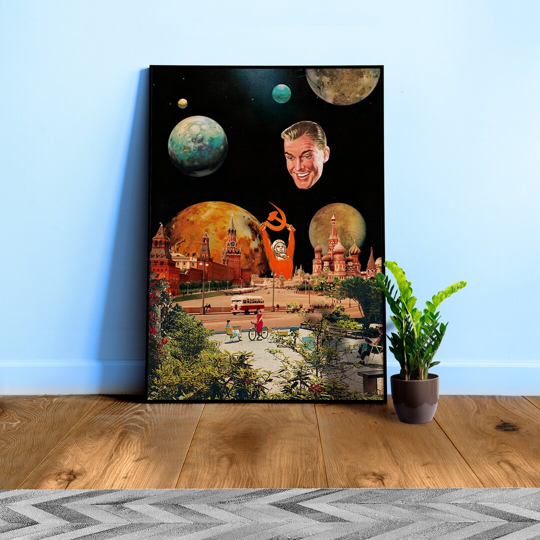 Soviet Space Dream, 1950s Art Collage Poster — Space Retro Art Print ...