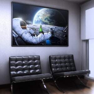 Astronaut on the Moon With Beer ∎∎ — Framed Space Poster. Science Art ...
