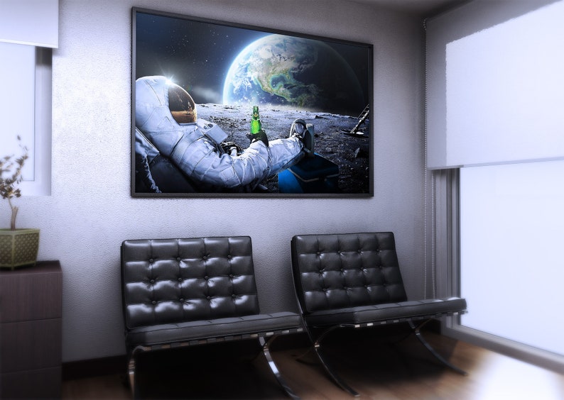 Astronaut on the Moon With Beer ∎∎ — Framed Space Poster. Science Art ...
