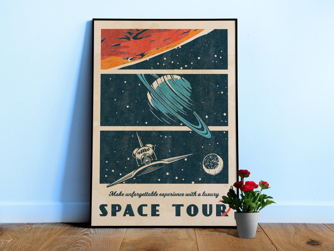 Space Tour — Vintage Space Poster, Retro Space Art, Propaganda Poster ...