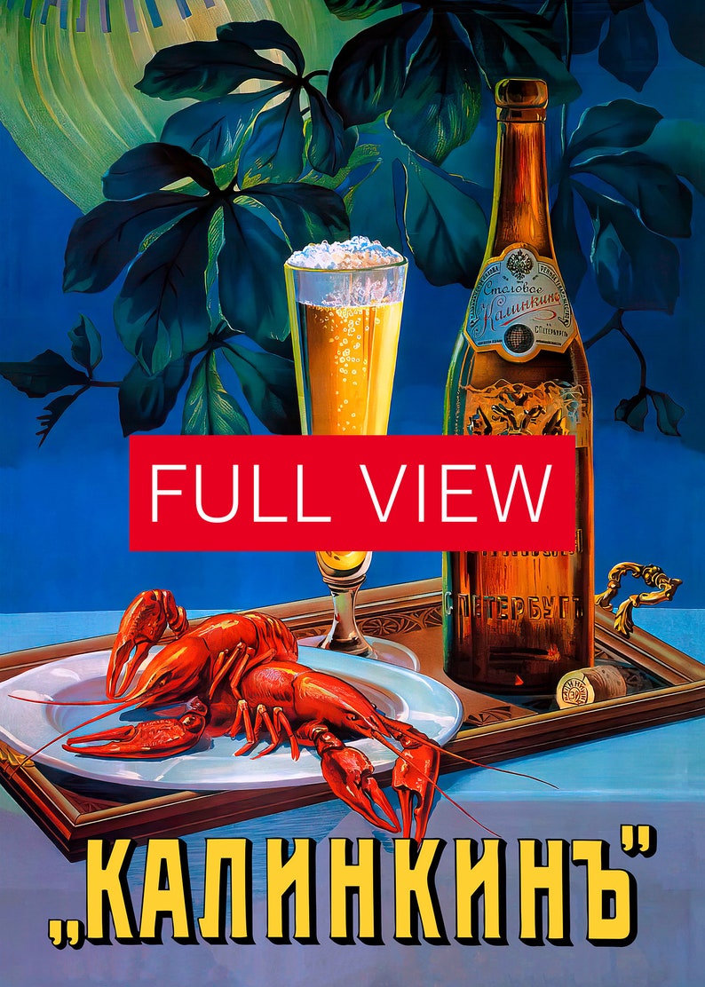 Beer Poster Kalinkin (with Lobster), Saint Petersburg, Russia 1910 ...