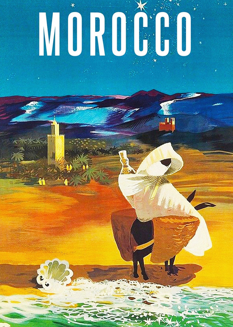 Morocco Africa 1960 Retro Vintage Travel Poster | Etsy