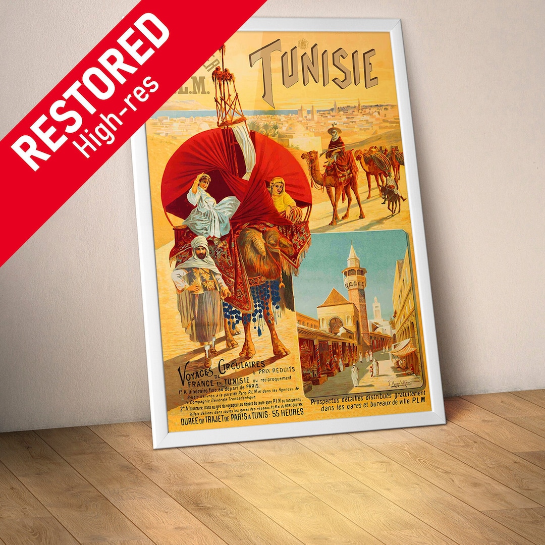 Tunisia/tunisie, 1892 Retro Travel Poster, Vintage Travel Art, Retro ...