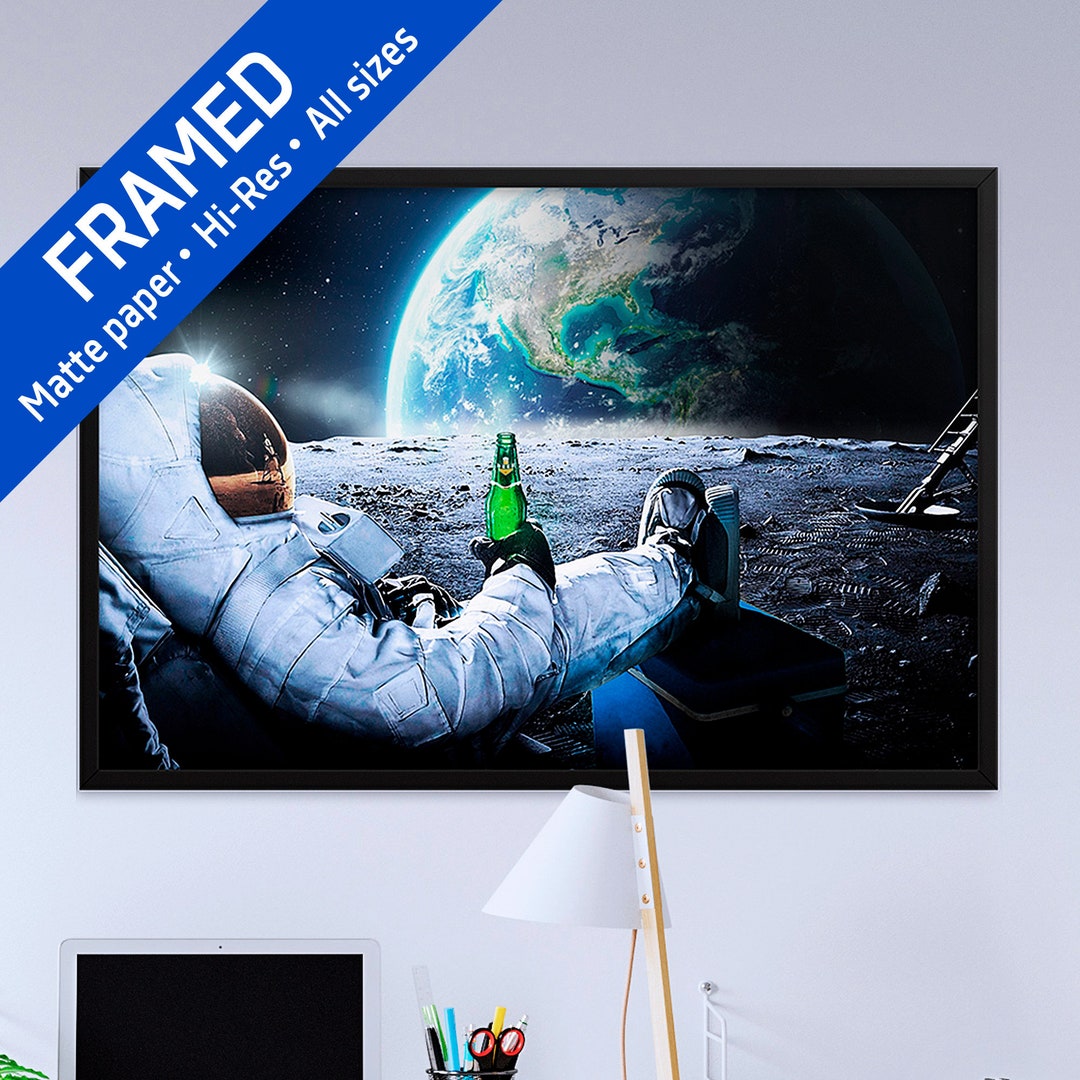 Astronaut on the Moon With Beer Framed Poster. Space - Etsy