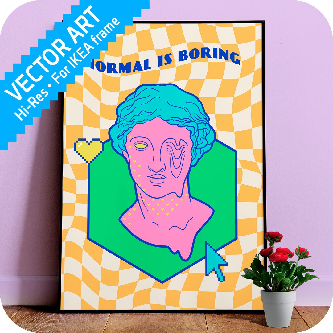 Normal is Boring Poster — Retro Quote Print, Aesthetic Memphis 80s Wall ...